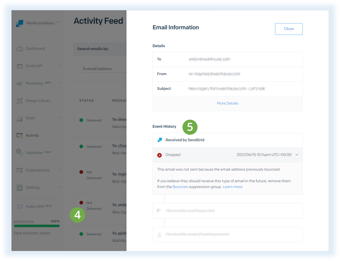 Checking undelivered emails in Sendgrid