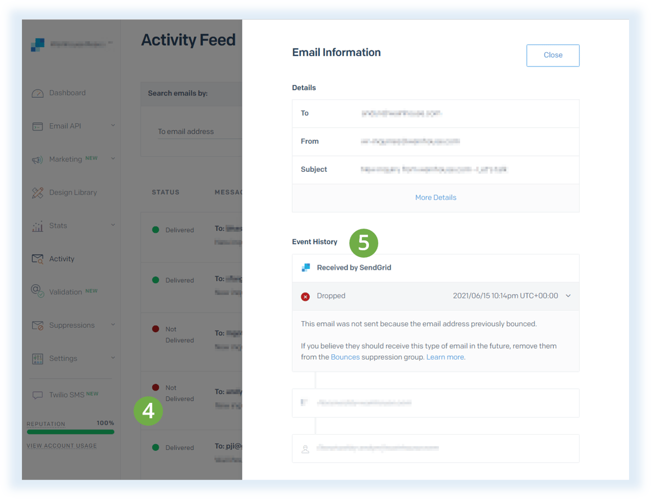 Checking undelivered emails in Sendgrid