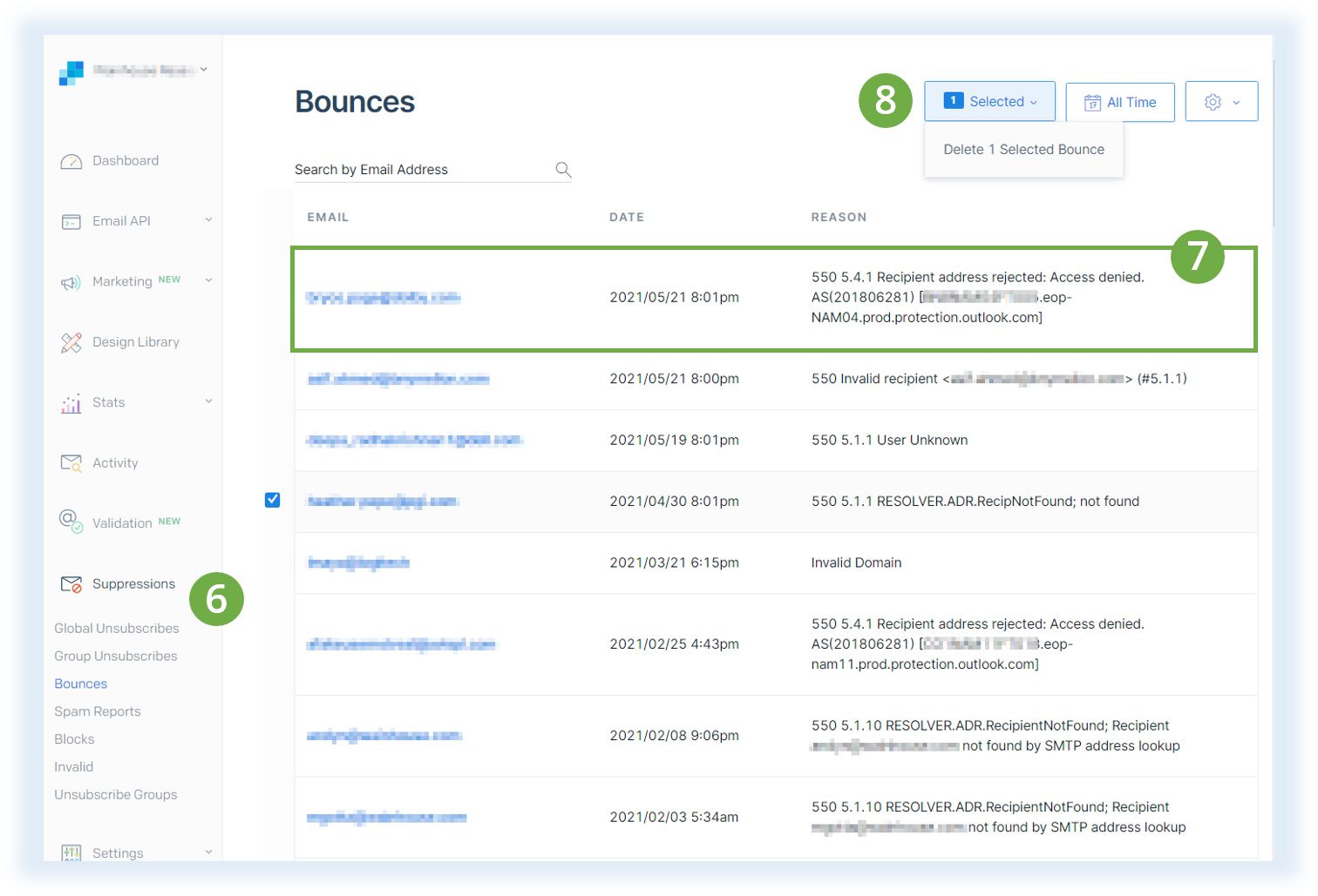 Checking undelivered emails in Sendgrid