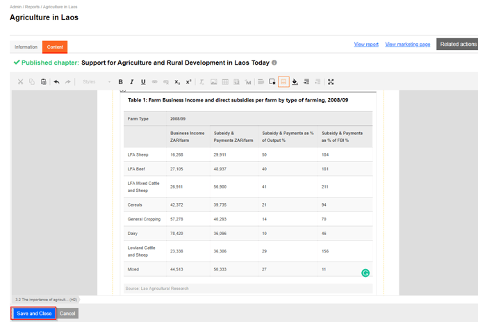 Amending Tables in a Report