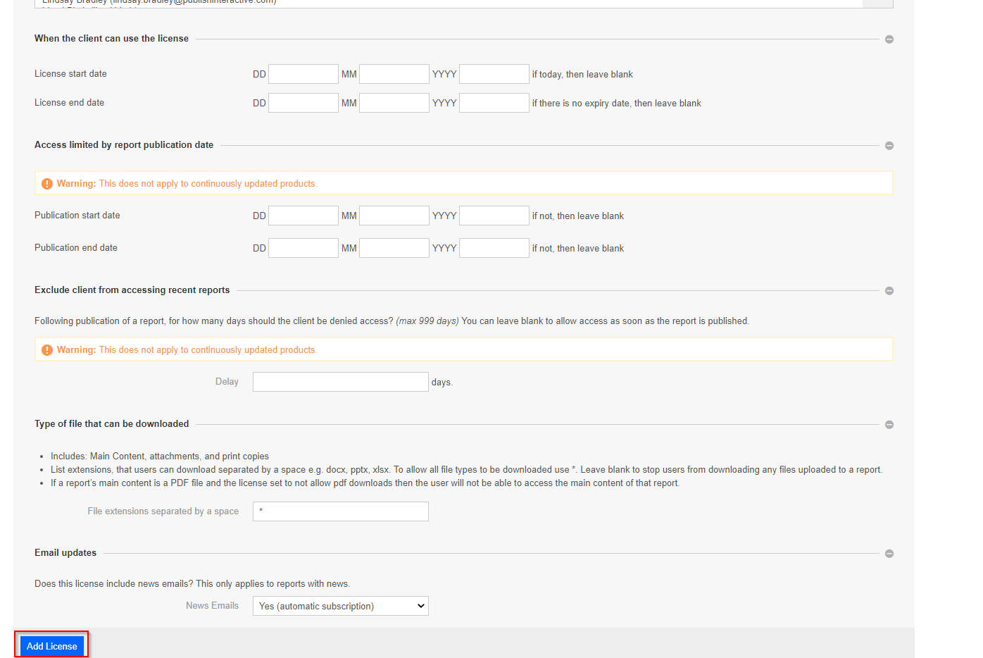 Add a Category-wide Level License