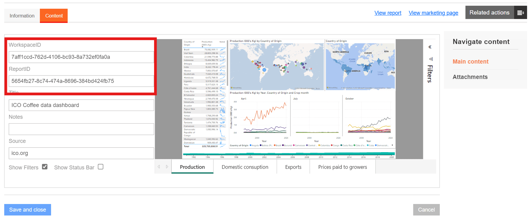 Adding a PowerBI Report to Content Catalyst