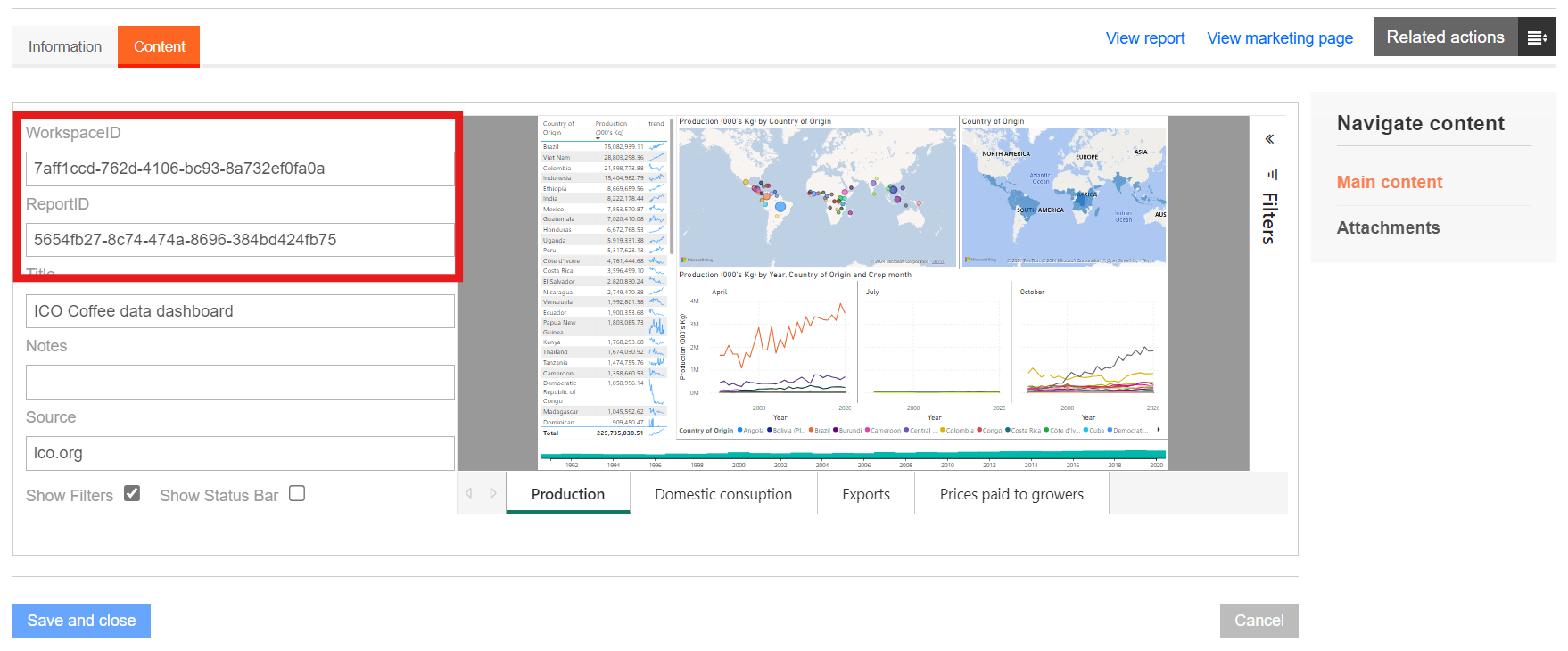 Adding a PowerBI Report to Content Catalyst